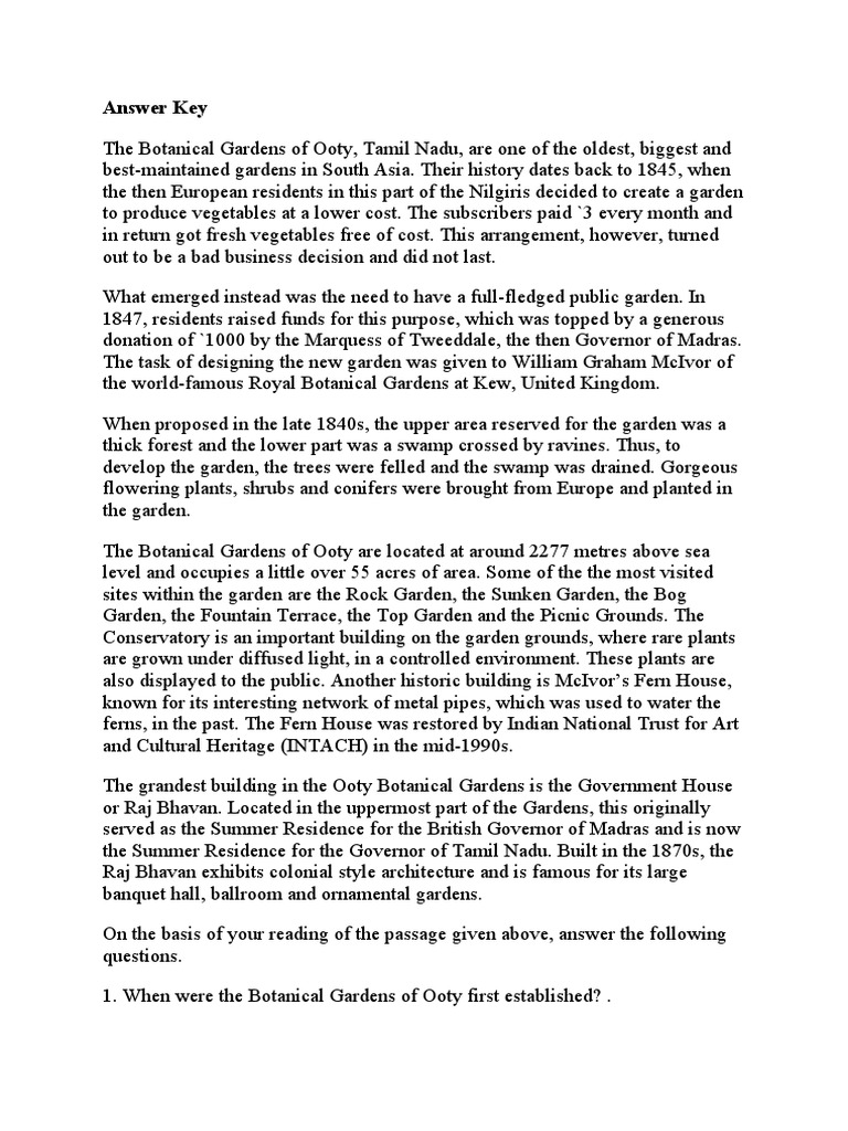 Answer Key - Reading Comprehension | PDF | Gardens | Environmental Design