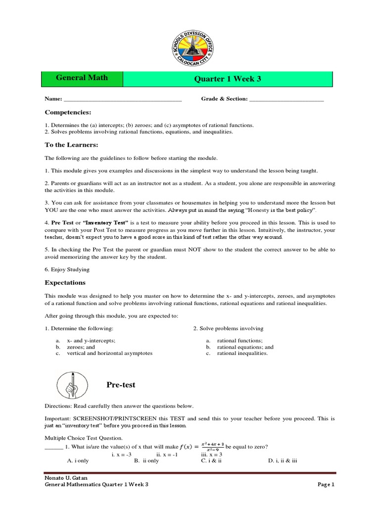 General Math Quarter 1 Week 3: Competencies | PDF | Asymptote ...