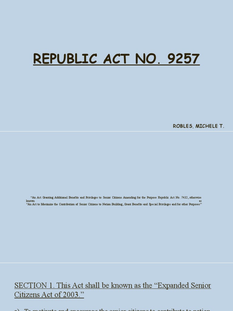 Expanded Senior Citizens Act of 2003 | PDF | Old Age | Citizenship