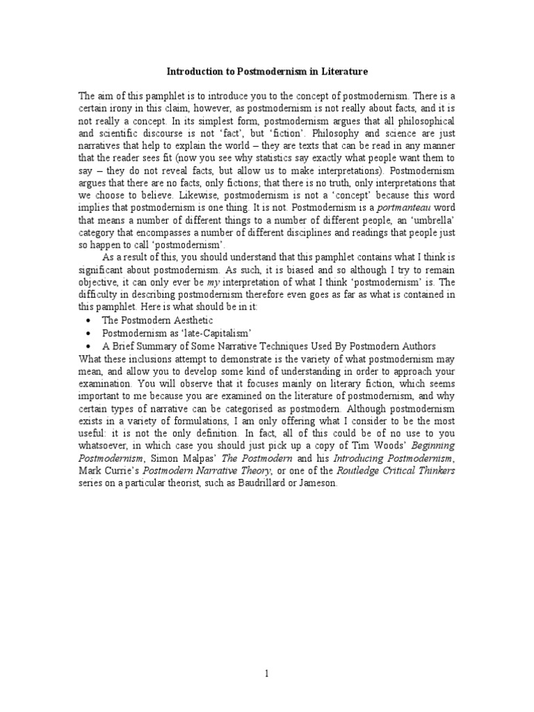 Introduction To Postmodernism in Literature | PDF | Postmodernism ...