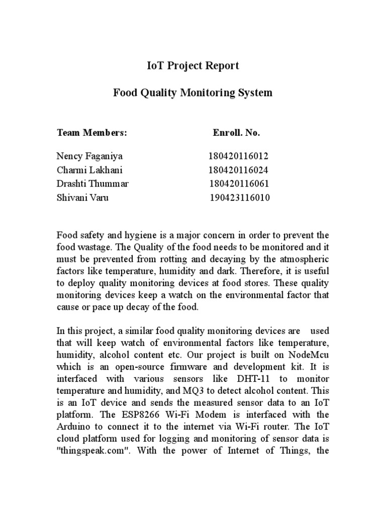 Iot Project Report Food Quality Monitoring System: Team Members: Enroll ...