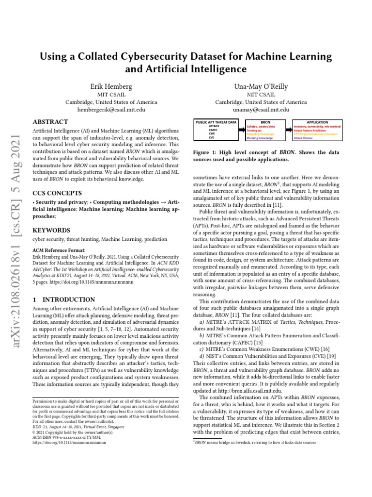 Using A Collated Cybersecurity Dataset For Machine Learning and ...