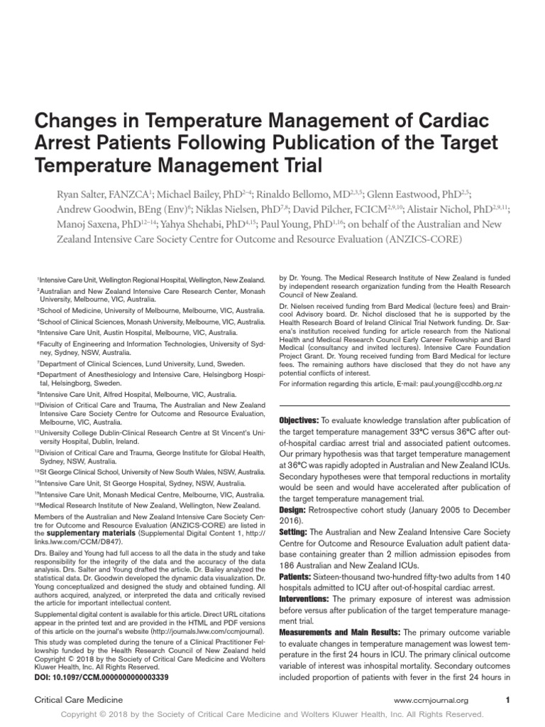 Salter 2018 - Changes in Temperature Management of Cardiac Arrest ...
