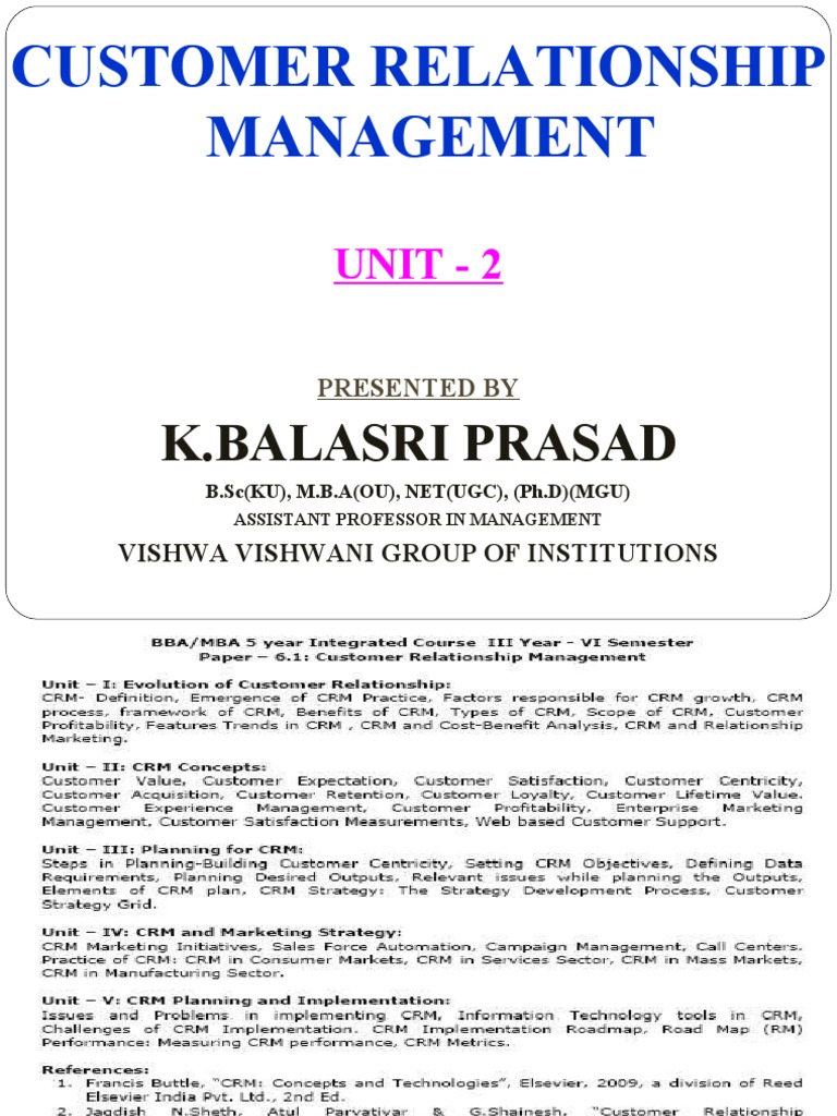 Customer Relationship Management: Unit - 2 | PDF | Customer ...