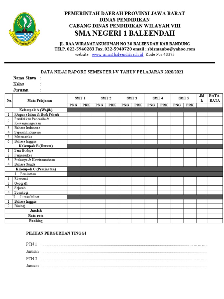 Data Nilai Rapot (Format) Ips | PDF