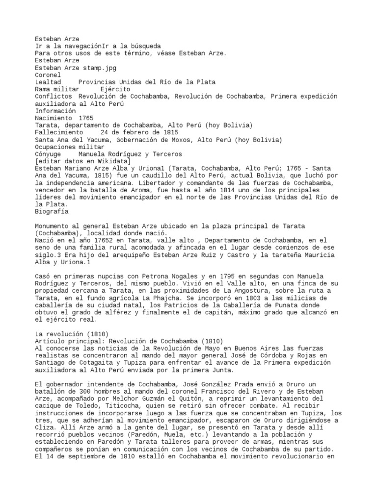 Esteban Arze: Caudillo de la Independencia | PDF | Militar