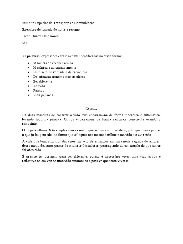 Exercicio de Tomada de Notas e Resumo | PDF