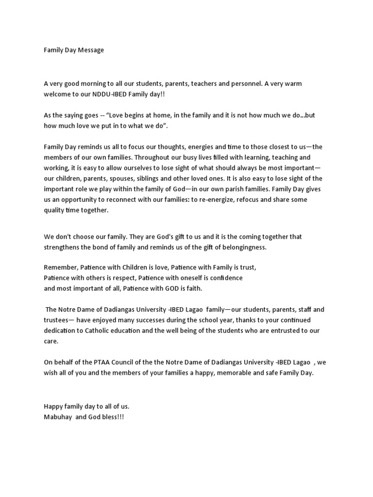 Family Day Celebration Message | PDF