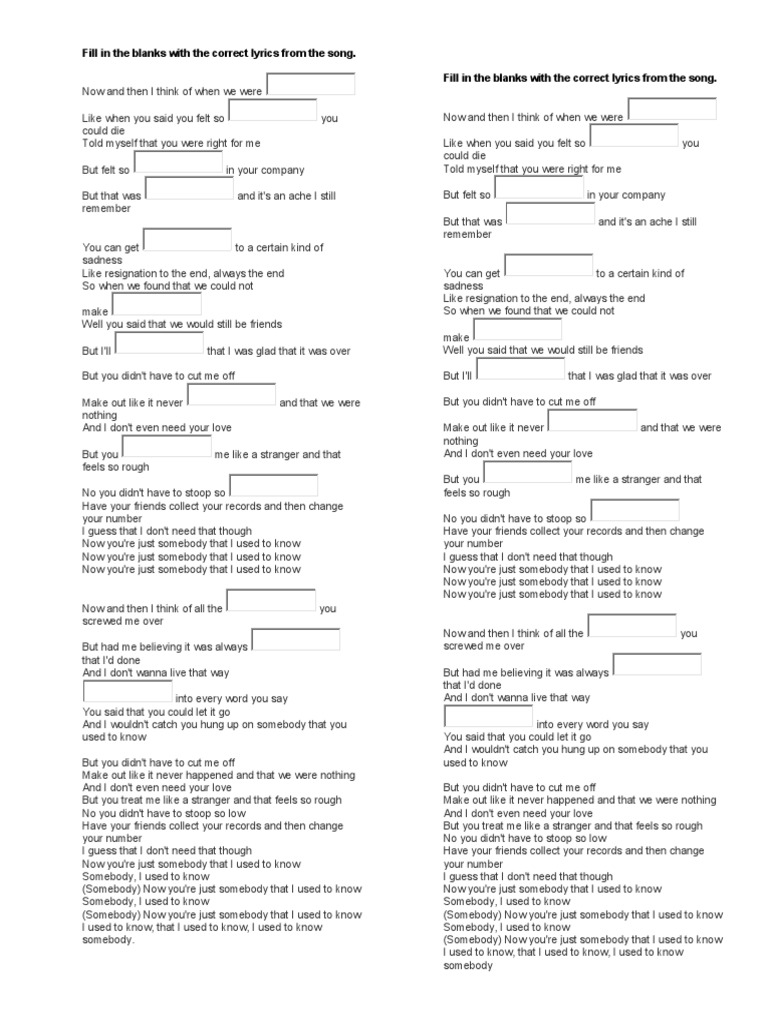 Fill in The Blanks With The Correct Lyrics From The Song | PDF | Poetry