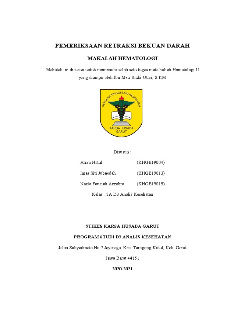 Laporan Pemeriksaan Retraksi Bekuan Darah | PDF | Kesehatan Holistik ...