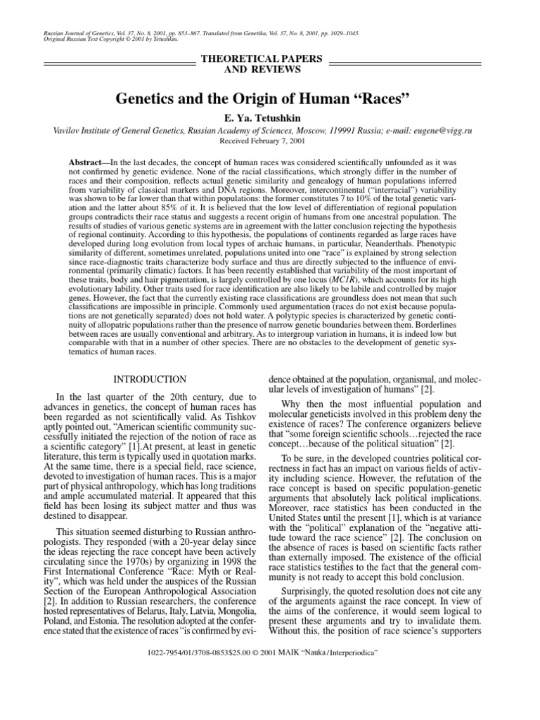 Genetics and The Origin of Human "Races" | PDF | Race (Human ...