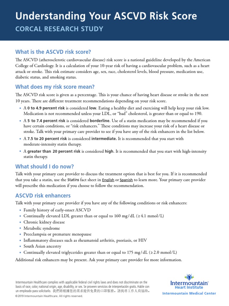 Ascvd Risk Score 062719 Kro | PDF | Cardiovascular Diseases | Statin