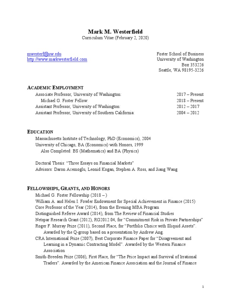 Mark M. Westerfield: Mwesterf@uw - Edu | PDF | Economics | Economies