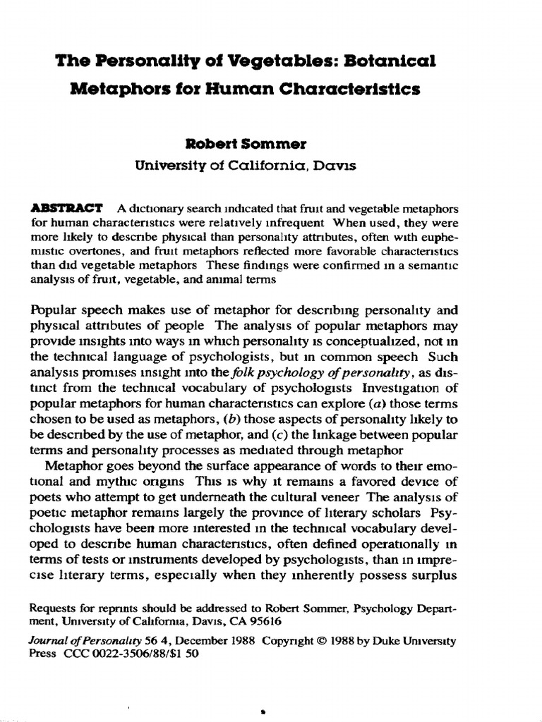 The Personality of Vegetables Botanical | PDF | Vegetables | Psychology