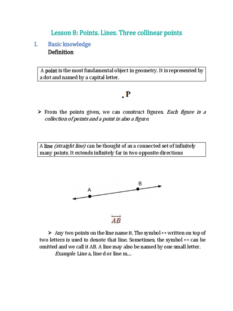 Lesson 8: Points. Lines. Three Collinear Points: I. Basic Knowledge ...