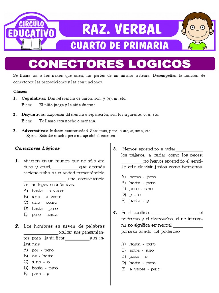 Concepto y Clases de Conectores Logicos para Cuarto de Primaria | PDF ...