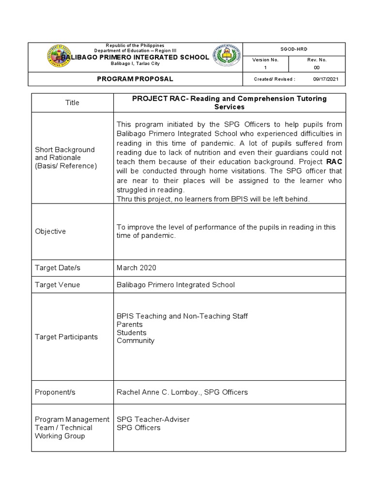 Project Proposal Spg-Rachel Anne | PDF | Learning | Teaching