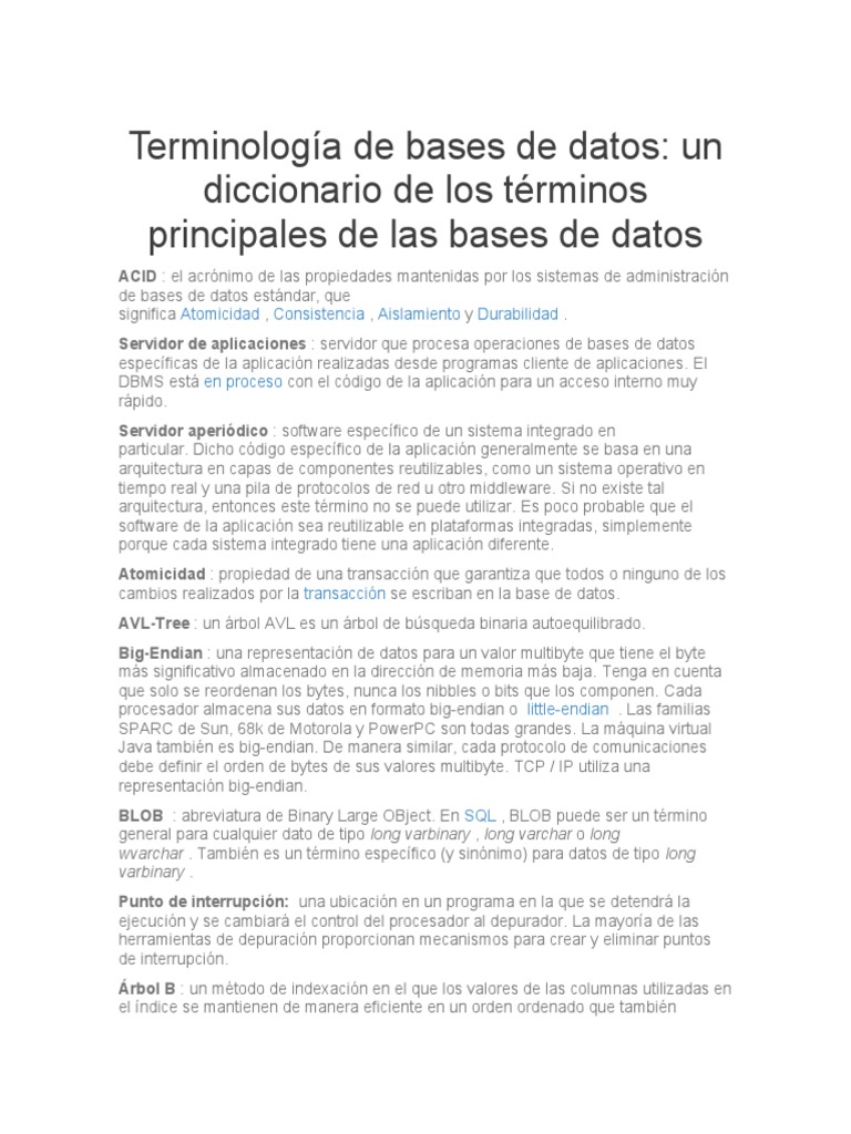 Diccionario de términos de bases de datos | PDF | SQL | Bases de datos