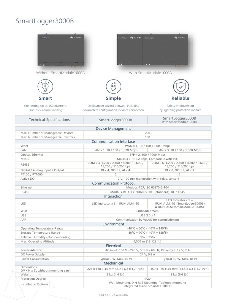 SmartLogger3000B Datasheet - (20190916) | PDF | Programmable Logic ...