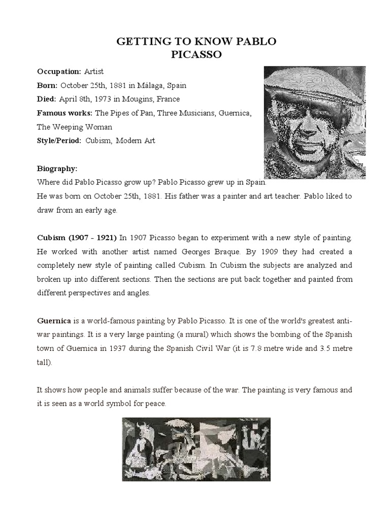 Getting To Know Pablo Picasso | PDF | Art | Classics