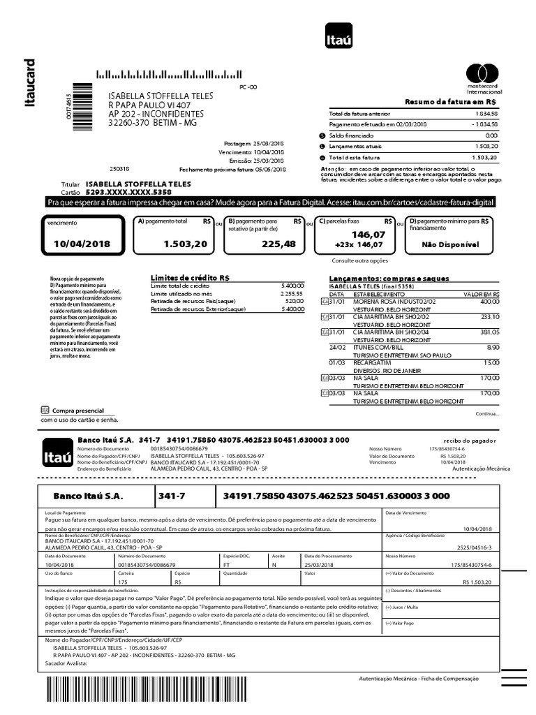 Fatura | PDF | Dinheiro | Juros