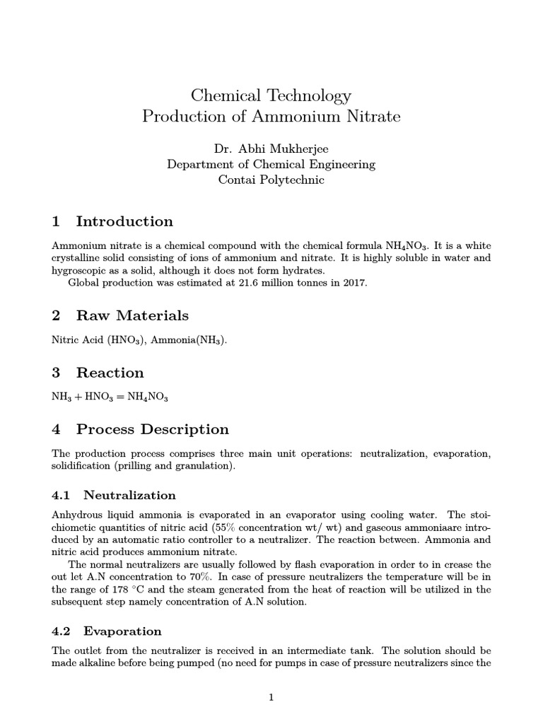Ammonium Nitrate Production Process | PDF | Ammonia | Nitric Acid