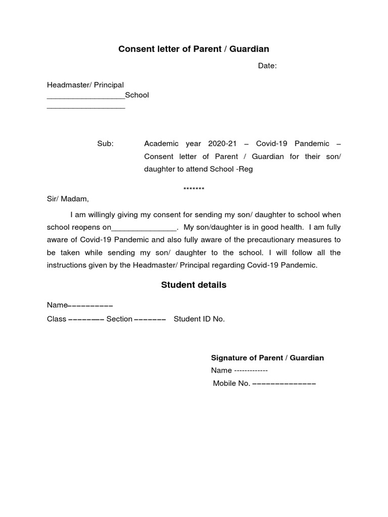 Consent Letter of Parent / Guardian | PDF