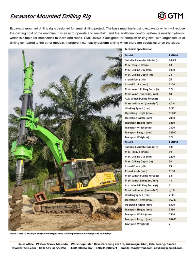 Excavator Mounted Drilling Rig: Technical Specification Model EMD40 ...