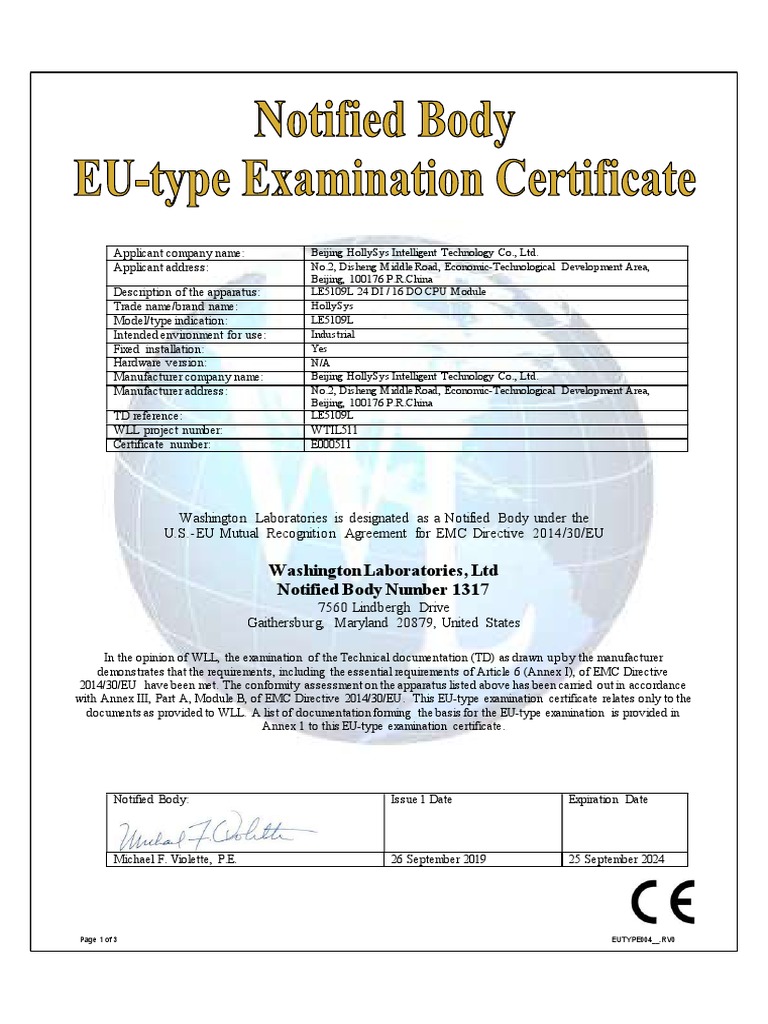 Analysis of EU Certification Documentation for an Industrial CPU Module ...
