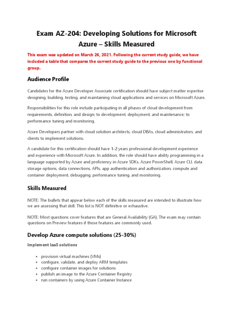 Exam AZ-204: Developing Solutions For Microsoft Azure - Skills Measured ...