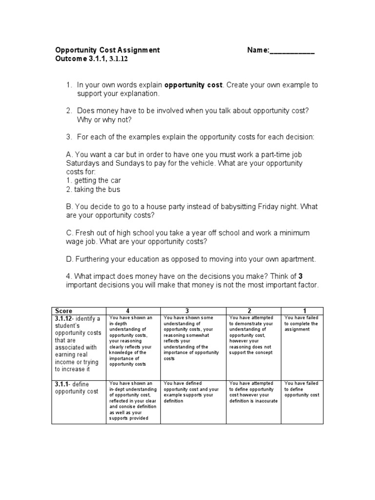 Opportunity Cost Assignment Guide | PDF | Opportunity Cost | Reason