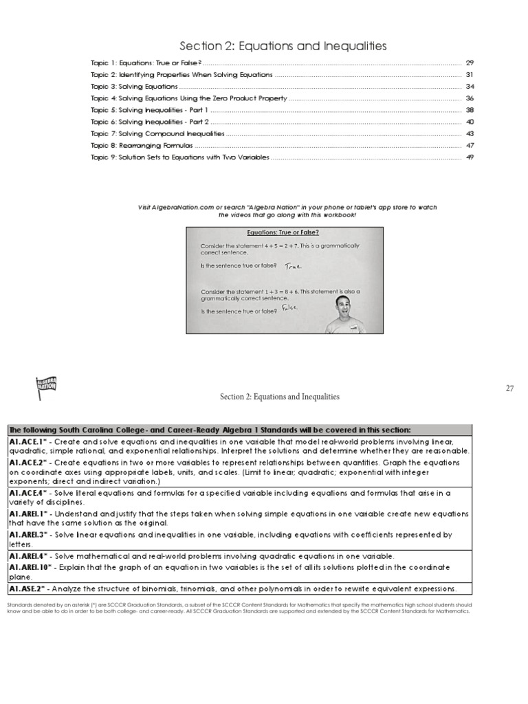 Section 2 Equations and Inequalities (Workbook) | PDF | Equations ...