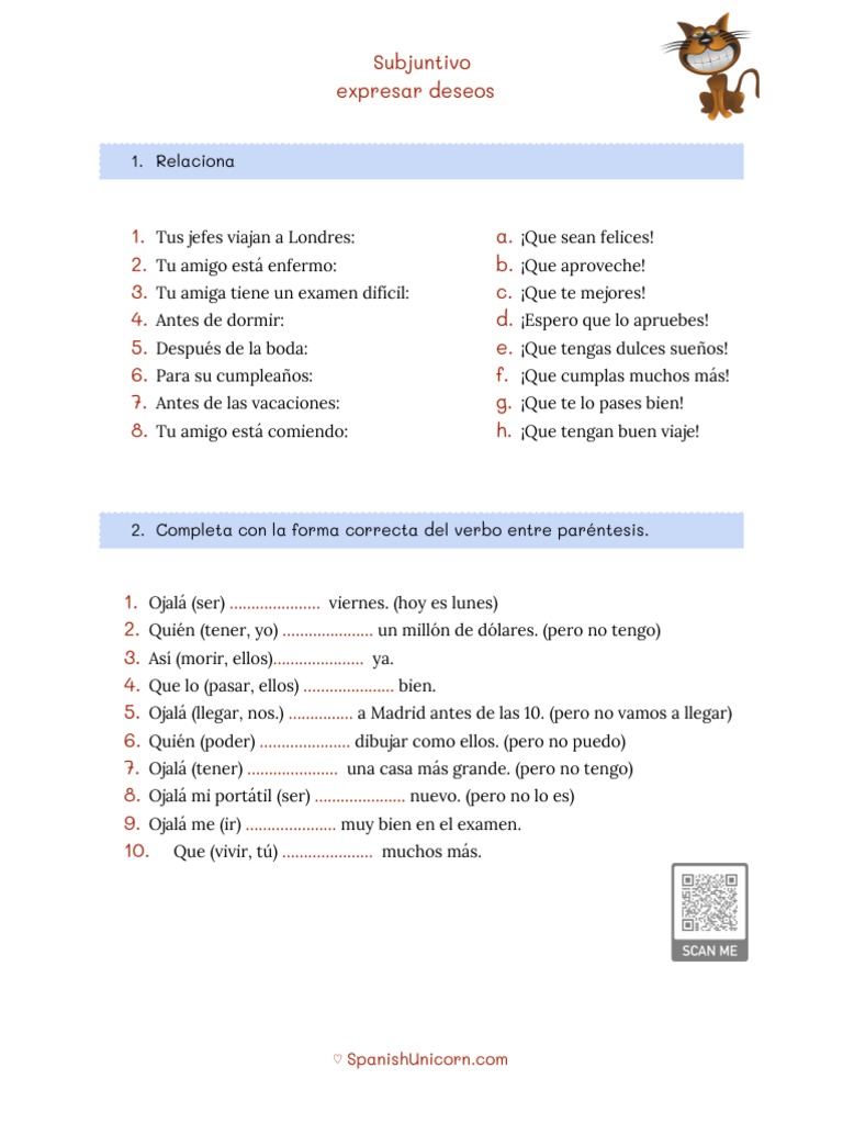 Ejercicios de Subjuntivo para Deseos | PDF | Artes del Lenguaje y ...