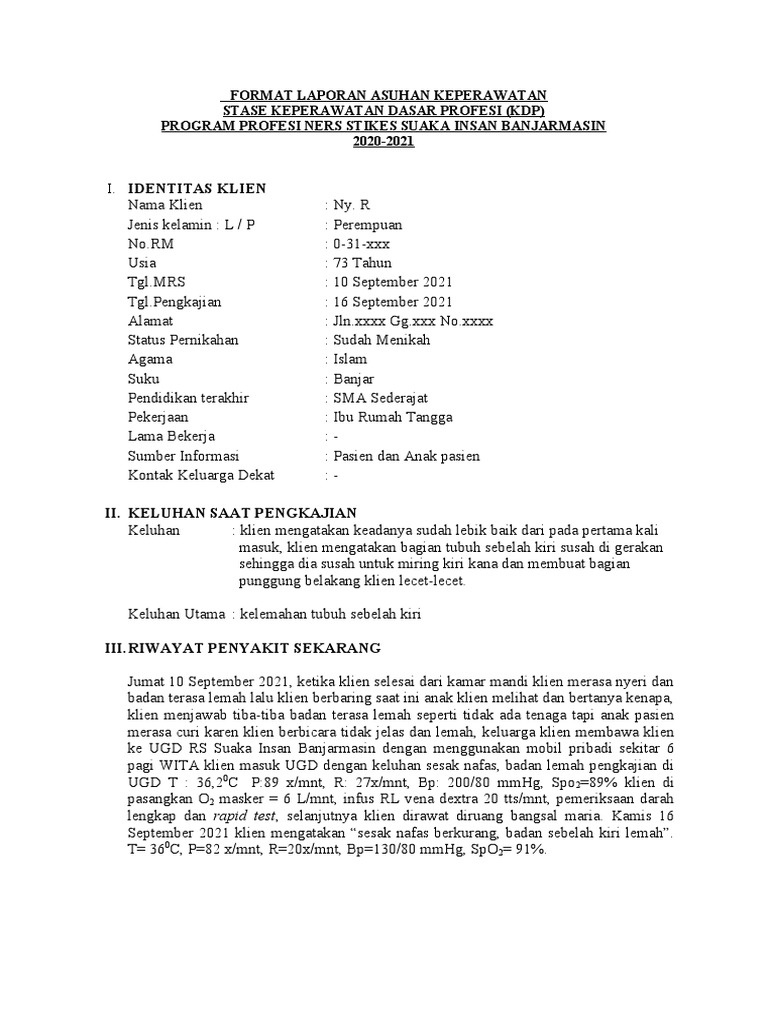 FORMAT LAPORAN ASUHAN KEPERAWATAN BG Maria | PDF