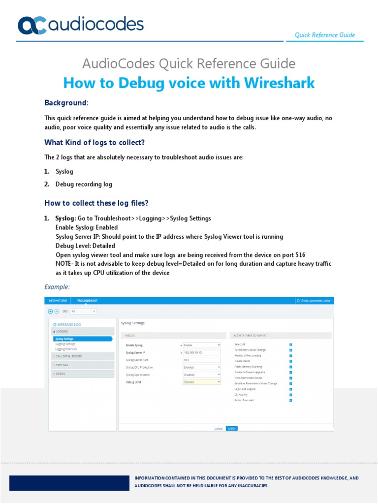How To Debug Voice With Wireshark: Audiocodes Quick Reference Guide ...