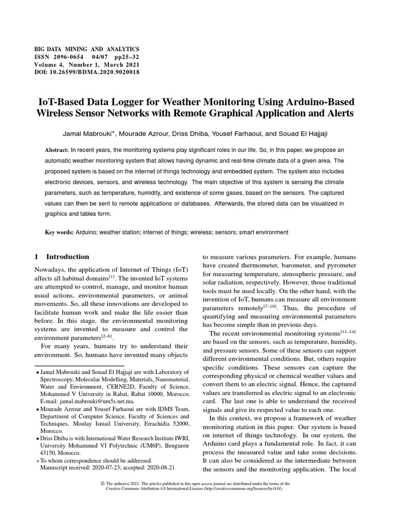 Iot Based Data Logger For Weather Monitoring Using Arduino Based Wireless Sensor Networks With 6397