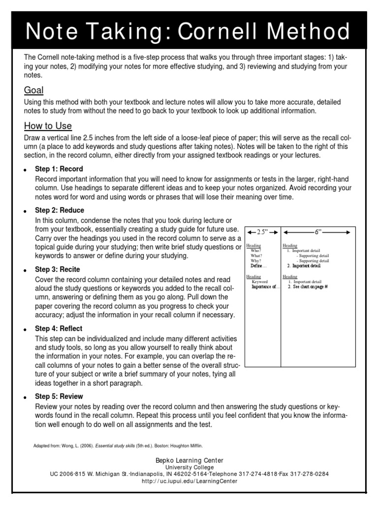 Cornell Method Handout | PDF | Neuropsychological Assessment ...