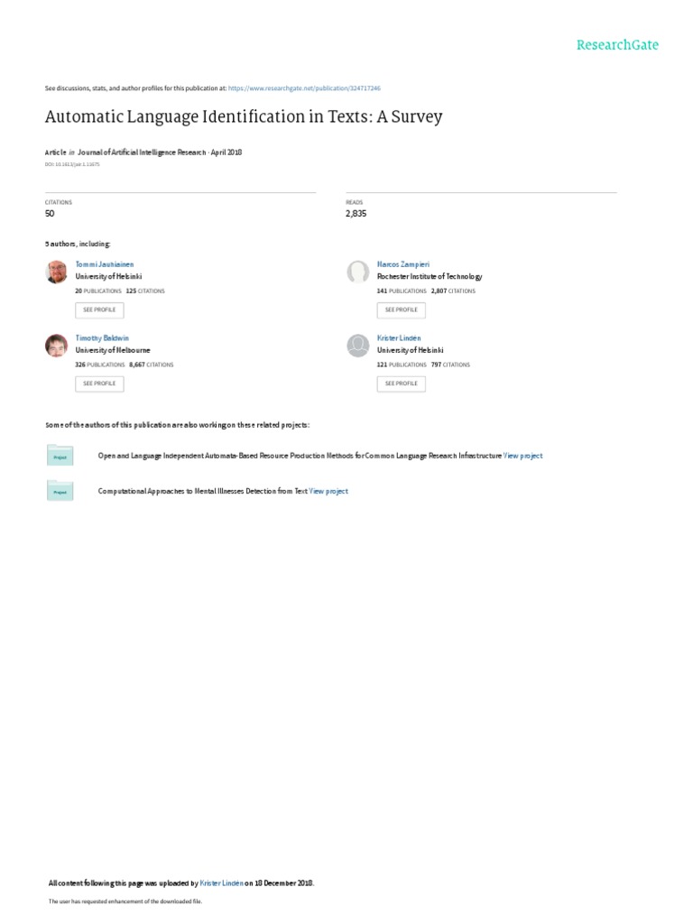 Automatic Language Identification in Texts A Surve | PDF | Character Encoding | Code