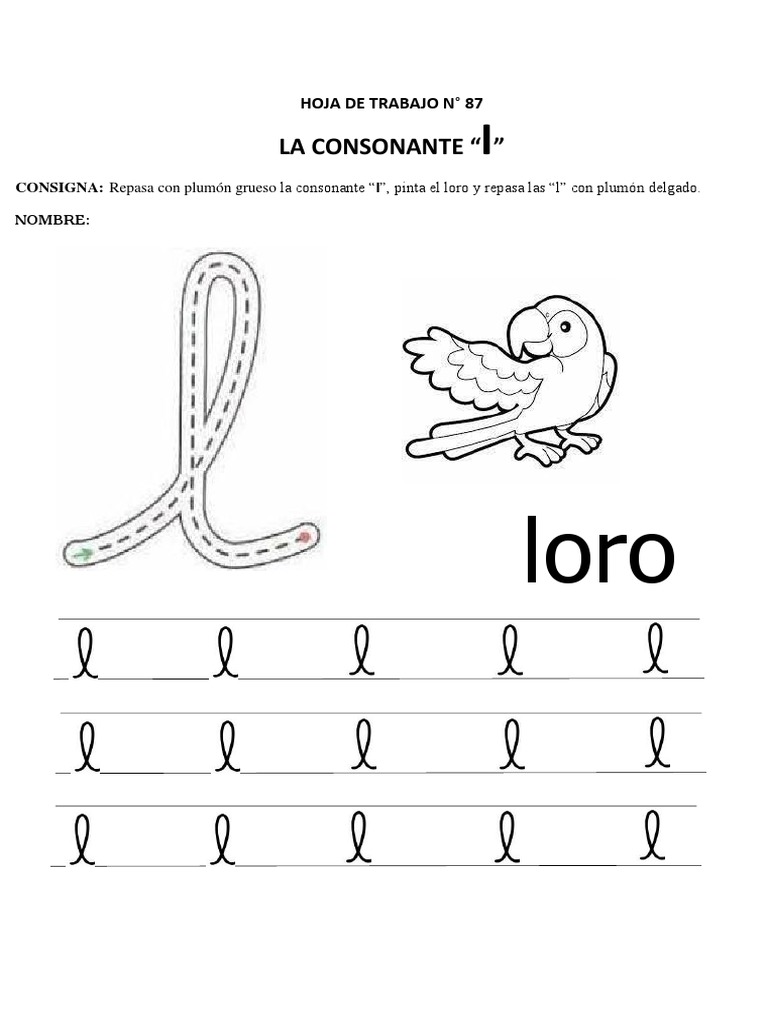 Hoja de Trabajo: Consonante y Sílabas "l" | PDF