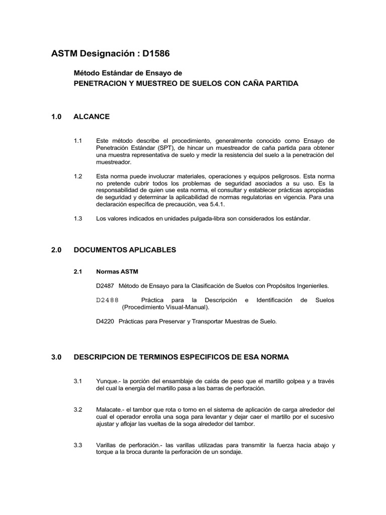 Astm d1586 SPT | PDF | Tecnología