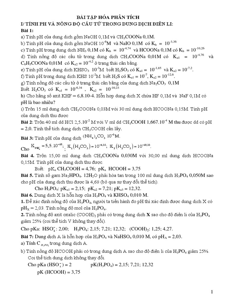 Bài Tâp Hóa Phân Tíc1 HS | PDF