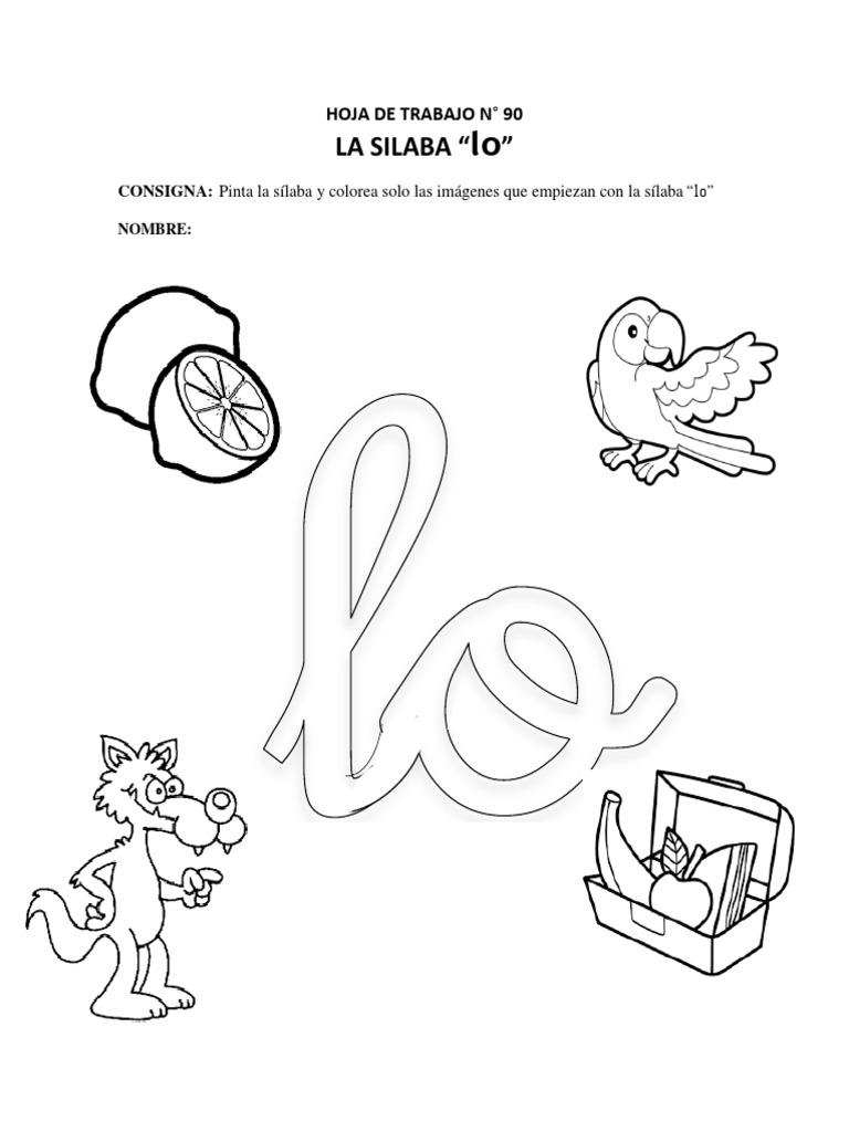 Hoja de Trabajo #90 La Silaba Lo | PDF