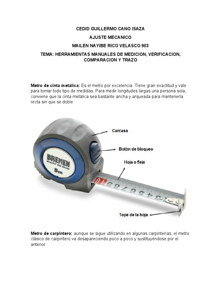 Herramientas Manuales de Medicion, Verificacion, Comparacion y Trazo ...