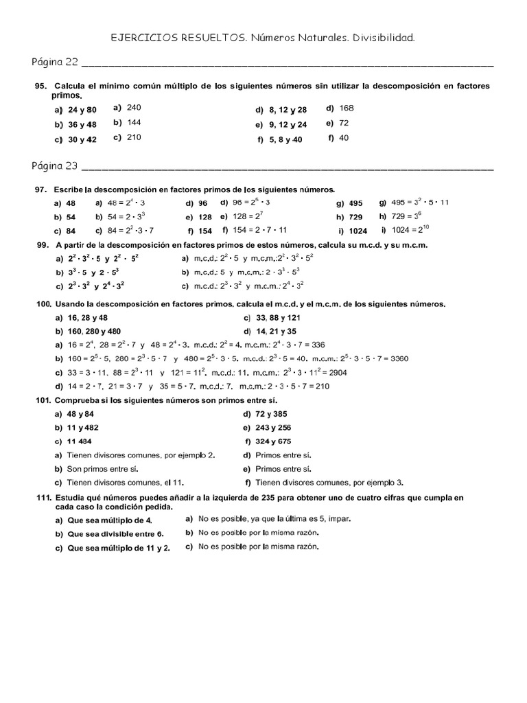 Ejercicios Resueltos Numeros Naturales Y Divisibilidad Pdf