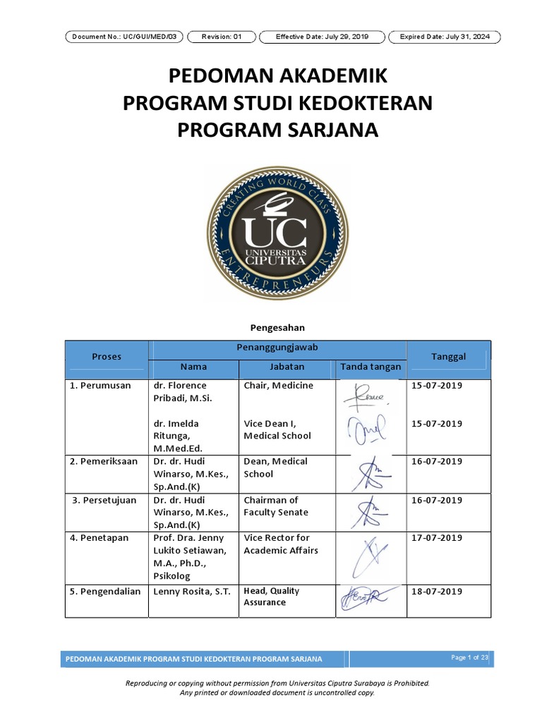 Pedoman Akademik Program Studi Kedokteran Program Sarjana | PDF