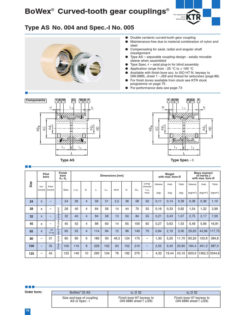 Bowex Curved-Tooth Gear Couplings: Type As No. 004 and Spec.-I No. 005 ...