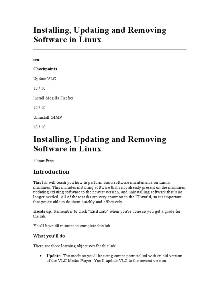Installing, Updating and Removing Software in Linux: Checkpoints | PDF | Linux | Free Software