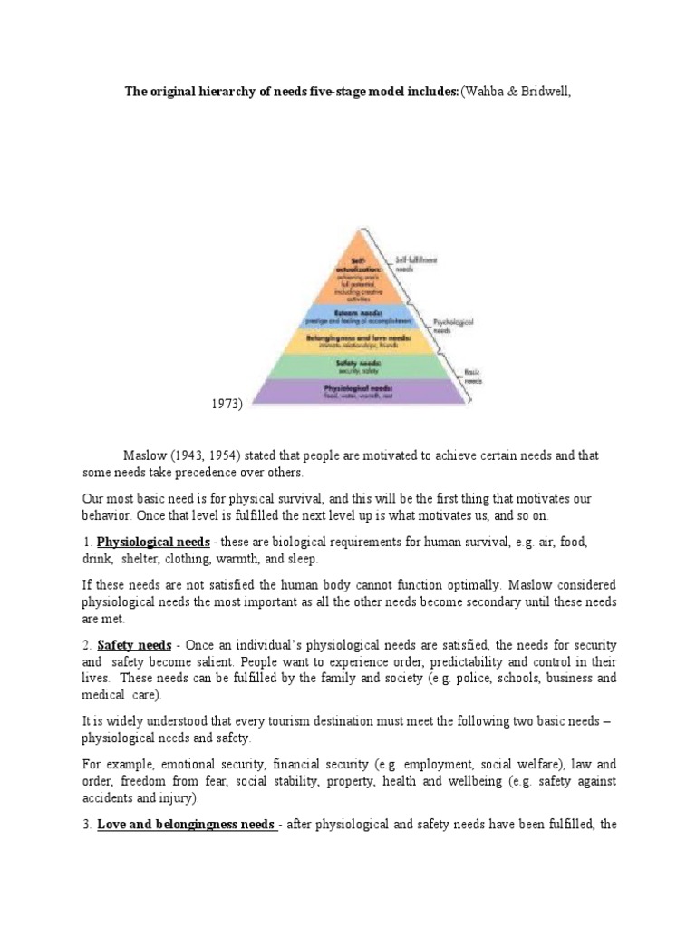 Maslow's Hierarchy of Needs and Plog's Typology of Travel | PDF | Human ...