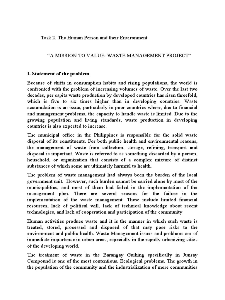 I. Statement of The Problem | PDF | Waste | Waste Management