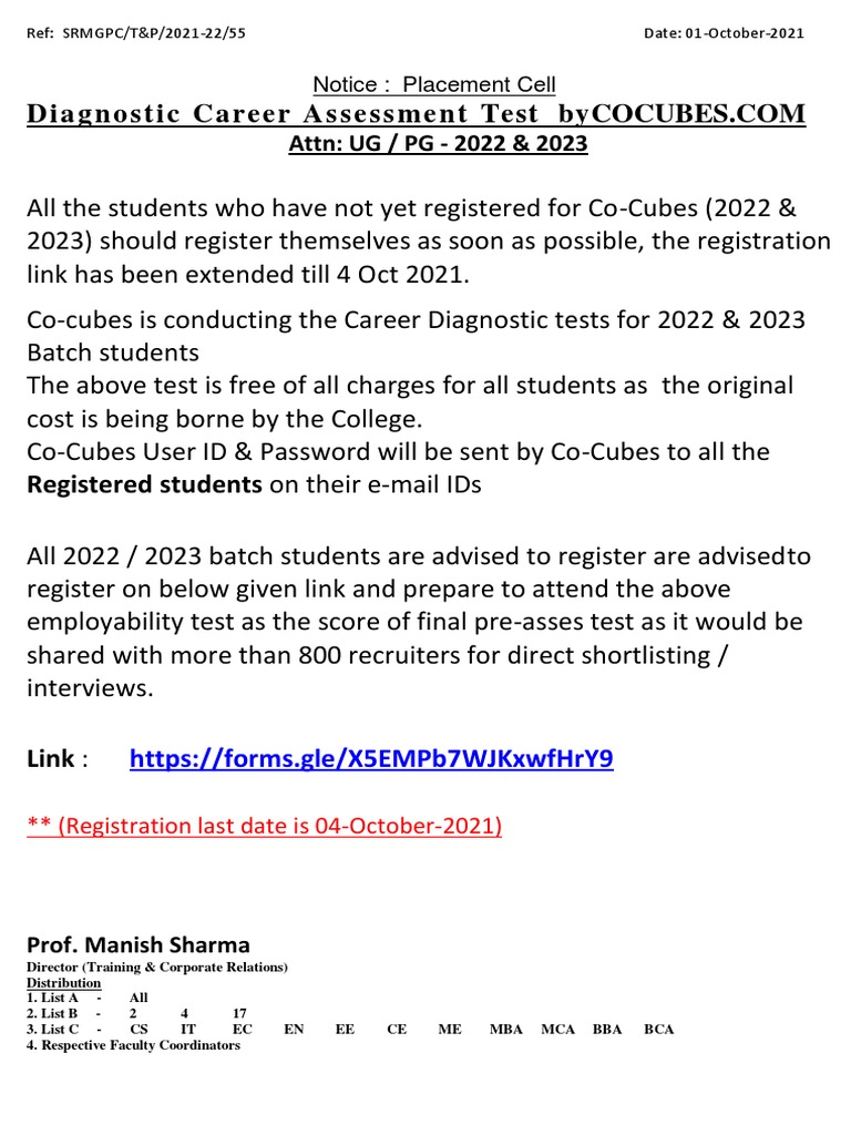 Important Updtae CoCubes Test - 2022-2023 | PDF